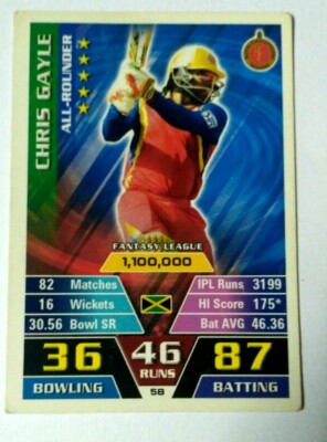 INDIA IPL TOPPS 2016 CRICKET ATTAX CARD CHRIS GAYLE ALL ROUNDER | eBay