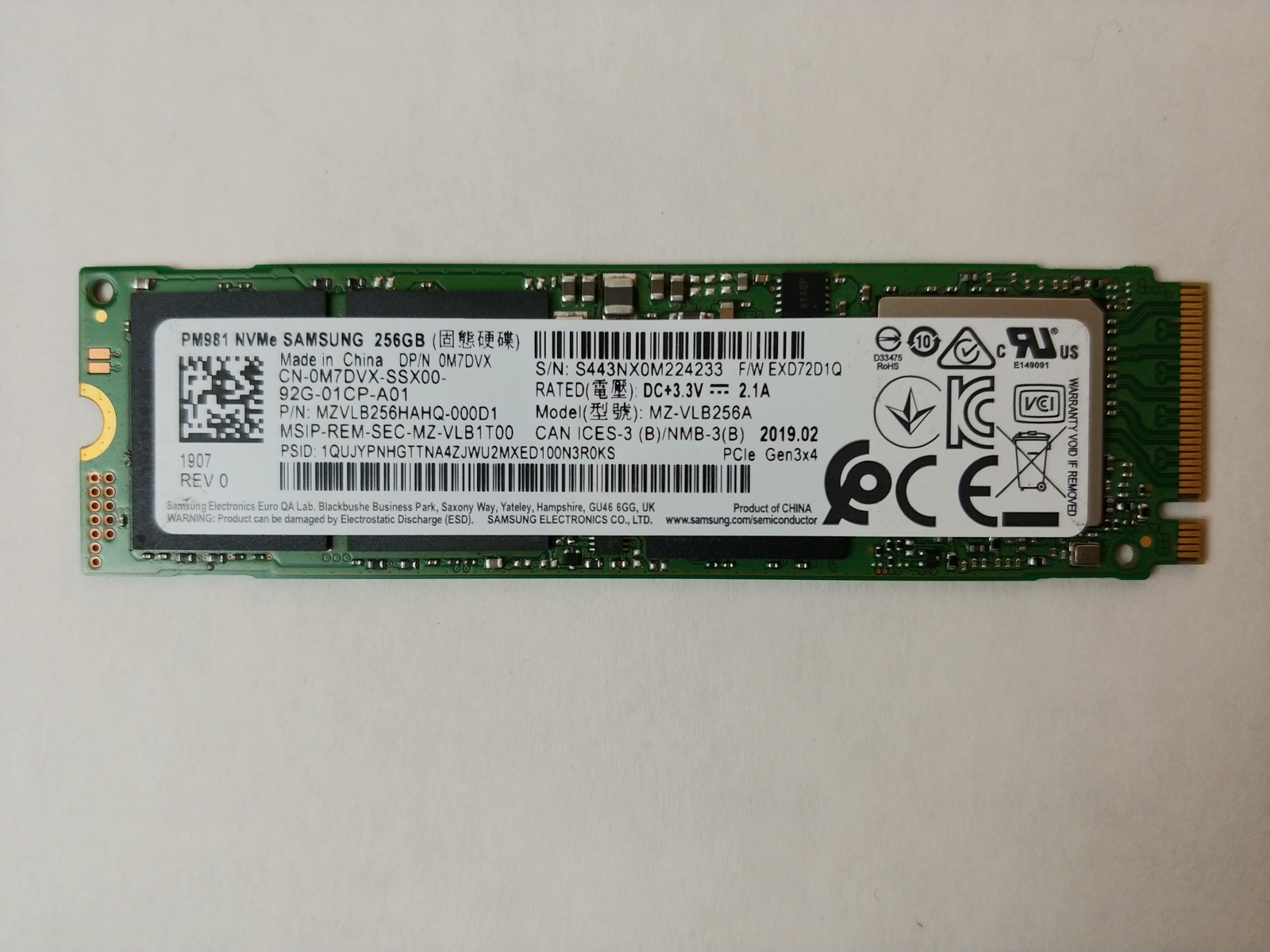 Samsung MZ-VLB256A PM981 256 GB NVMe 80mm Solid State Drive | eBay