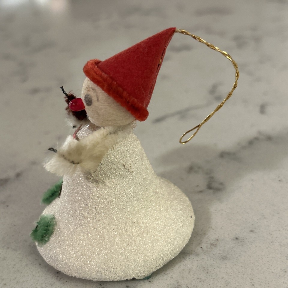 Vintage Mica snowman Spun Cotton cardboard bell Christmas ornament ...