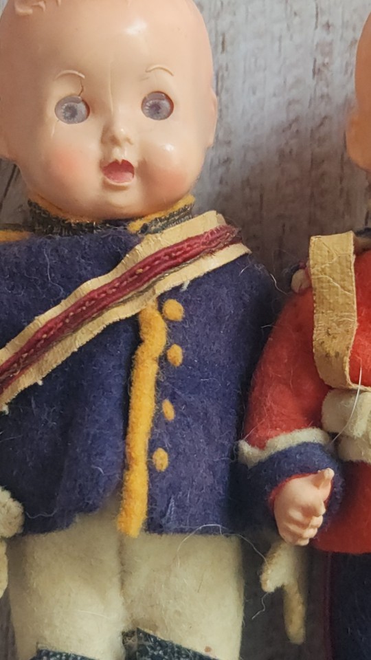 Vintage 1930s Composition Baby Soldier Dolls Pair • Felt Uniforms • 6 ...