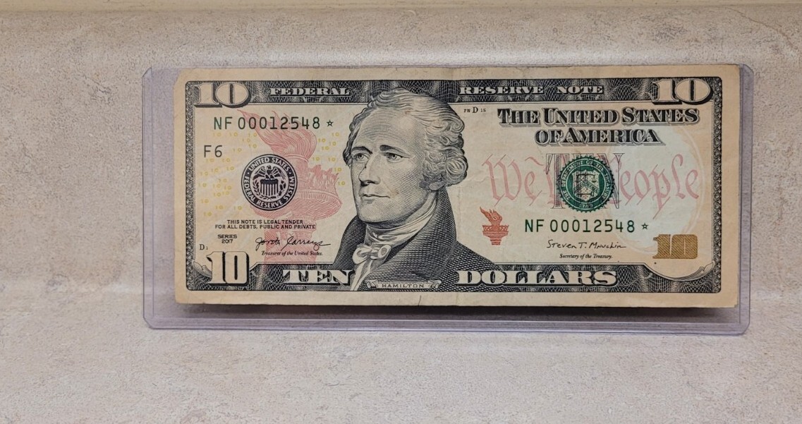 Rare 2017 10 Dollar Federal Reserve Star Note NF 00012548* Note Run ...