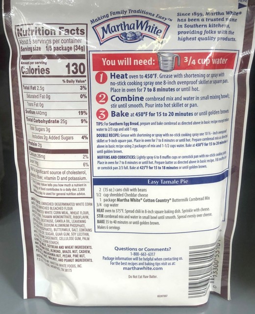 Martha White Cotton Country Cornbread Mix 6 Oz for sale online | eBay