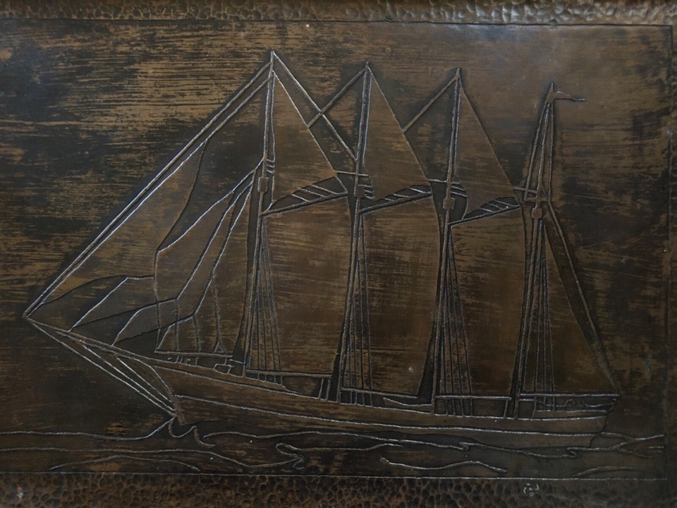 EARLY CRAFTSMAN STUDIOS ARTS & CRAFTS COPPER HAMMERED & ACID ETCHED ...