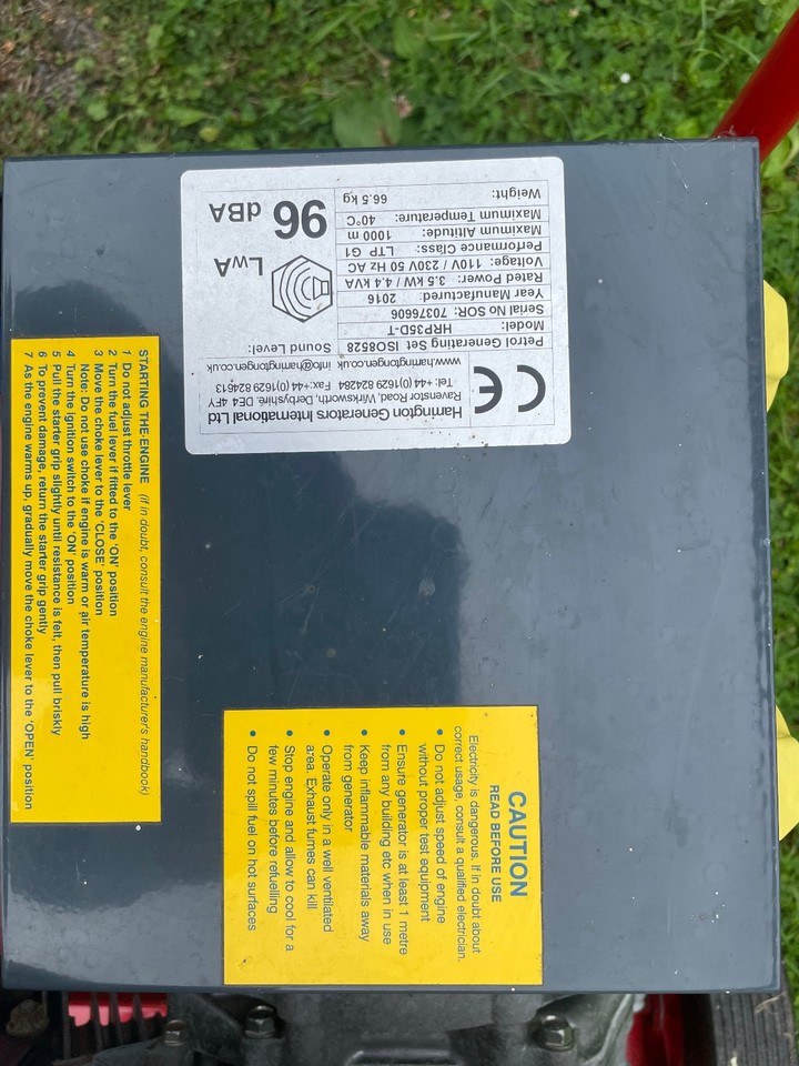 Harrington 3.5kW HRP35D-T 240/110V Petrol Generator with Honda GX270 ...