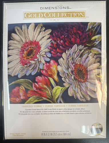 DIMENSIONS-FABULOUS FLORAL- Gold Cross Stitch Kit #70-35399 Brand New ...