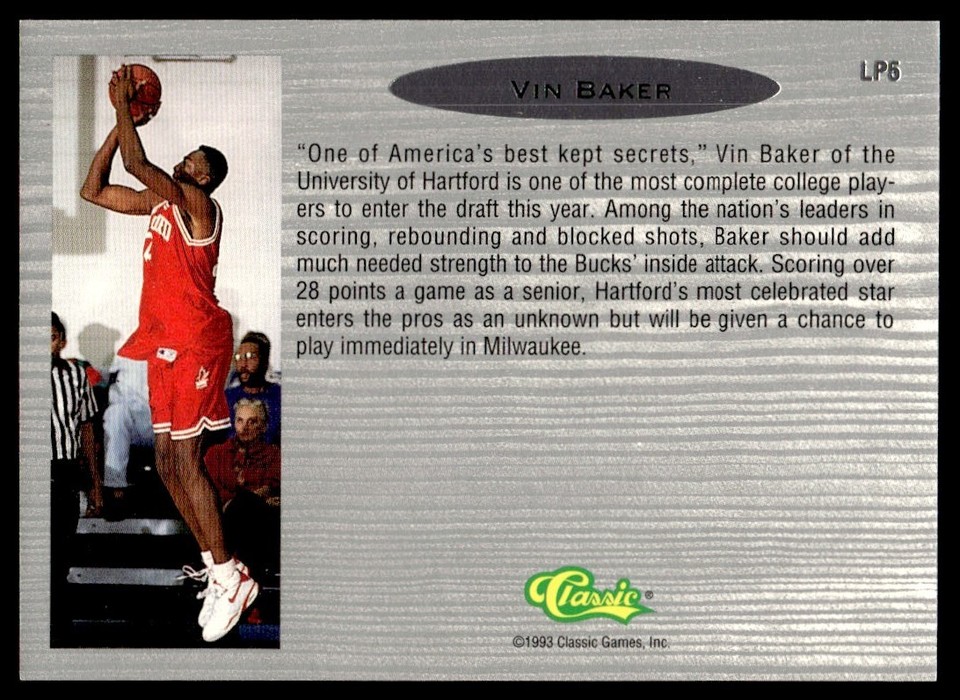 1993-94 Classic Draft Picks Limited Prints Vin Baker G29 Hartford | eBay