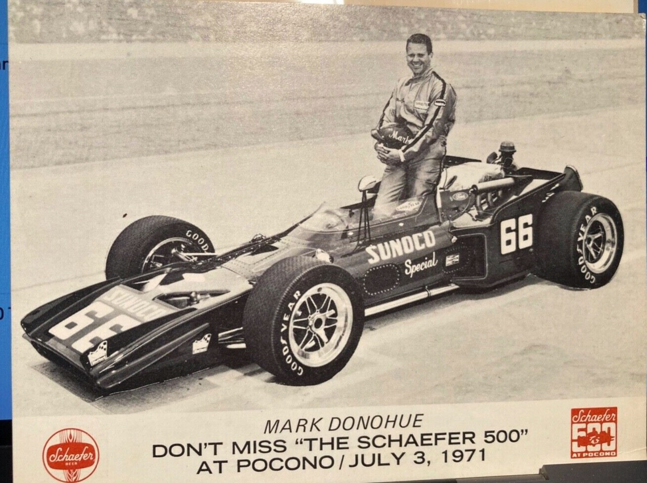 Vintage July 3, 1971 Schaefer 500 Indy At Pocono sticker and postcard ...
