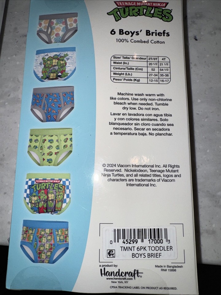 Teenage Mutant Ninja Turtles Boys Briefs Size 2T 3T Character Underwear ...