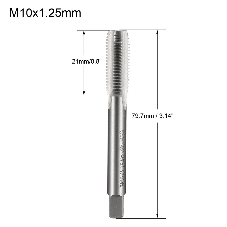 Metric Machine Tap M10 x 1.25mm H2 HSS Uncoated 3 Straight Flutes ...
