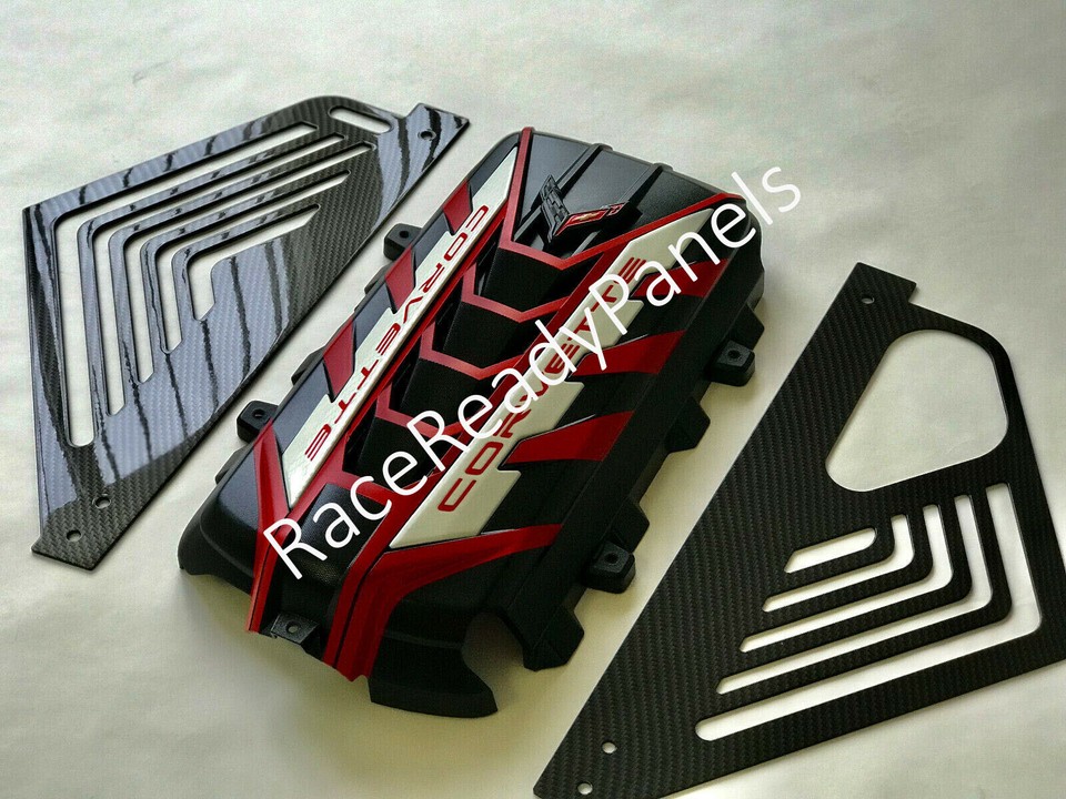 2020/2025 CORVETTE C8 ENGINE COVER TORCH RED CARBON FIBER APPEARANCE ...