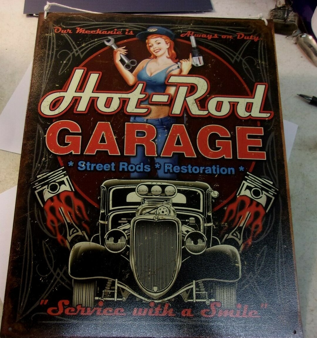 Hot Rod Garage Pin-Up Tin Sign Reproduction 16" x 12" | eBay
