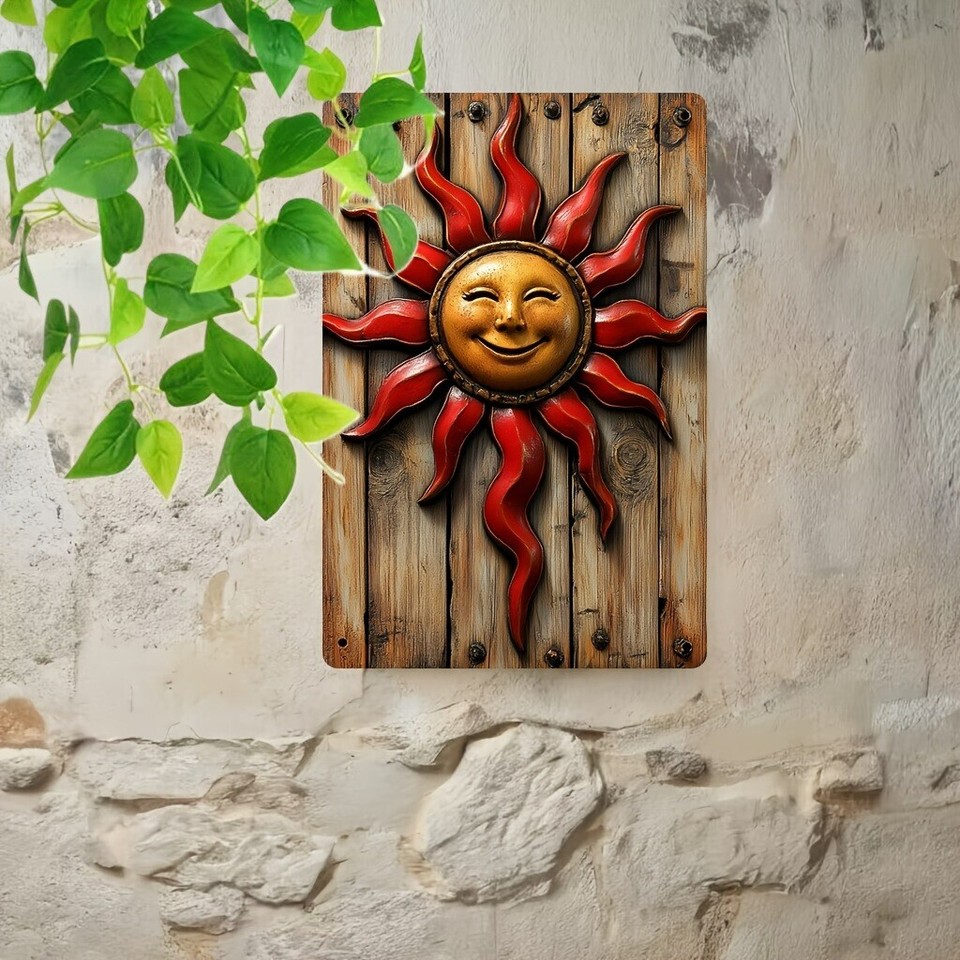 Retro Sun Metal Sign Wall Plaque Smiling Sun Indoor/Outdoor Decor Cafes ...
