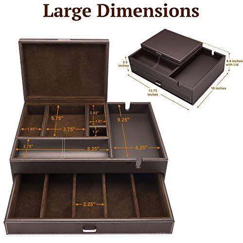 Mens Watch Box Leather Valet Tray - Bedside Table Organizer, Men's ...