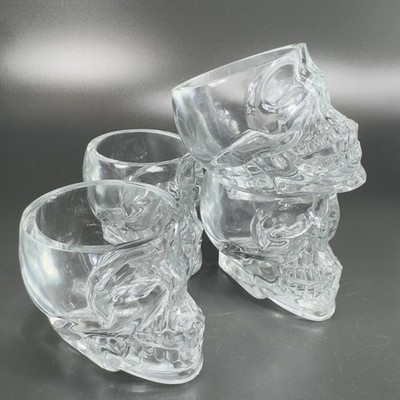Heavy Clear Glass Crystal Head Skull Head Vodka Shot Glasses Cups Set 4 ...