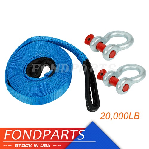 Recovery Tow Strap Heavy Duty 2" X 20Ft 20000 LB + 2X D Ring Shackles ...