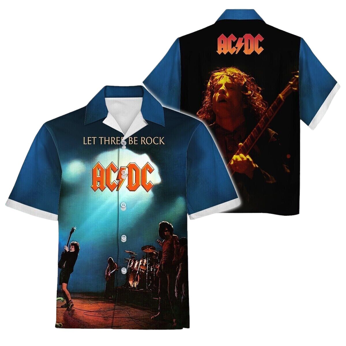 ACDC Rock Band Hawaiian Shirt, Short Sleeve Button Summer Holiday Gift For Him | eBay