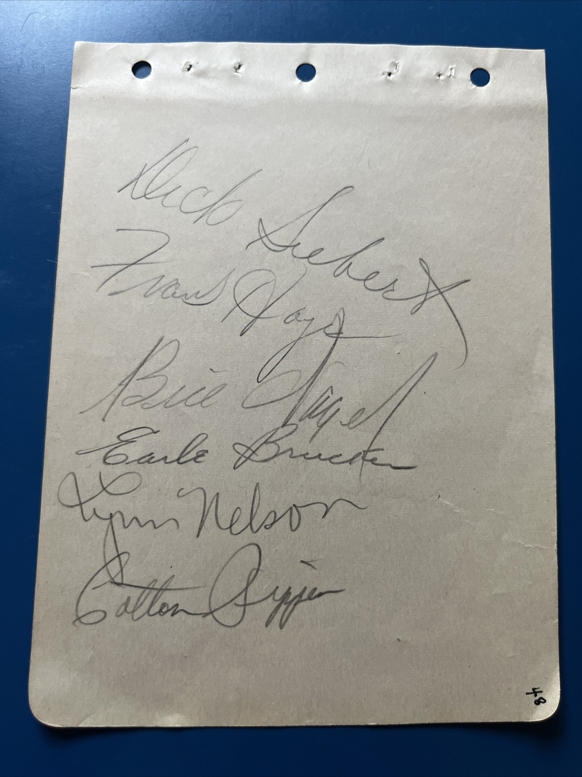 Vintage Album Page (6 Signatures) Bill Nagel, Lynn Nelson, Cotton ...