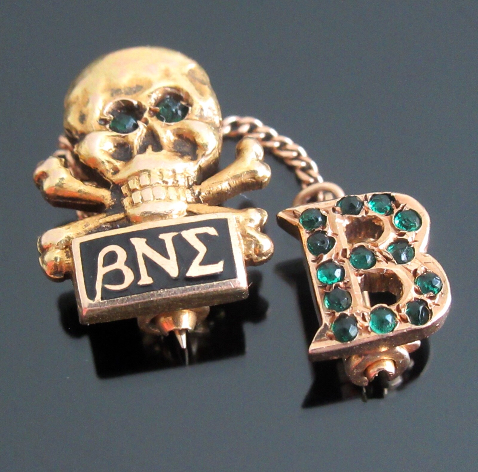 Vintage 14k Gold Beta Nu Sigma Skull & Cross Bones Sorority Pin ...