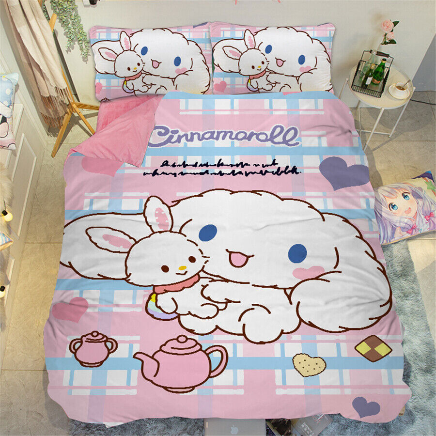 Cinnamoroll Cartoon Duvet Cover Bed Sheet Pillowcase Set for Twin Queen ...