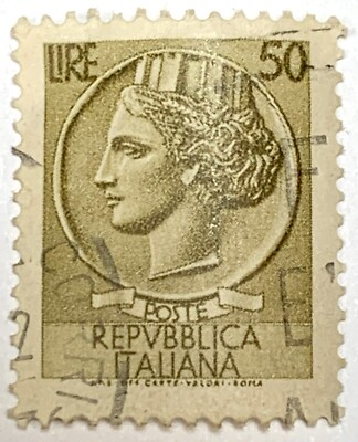 Vintage Rare Repubblica Italiana Serie Siracusana 50 Lira Stamp, 1957 ...