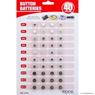 NEW PACK OF 40 1.5V BUTTON CELL BATTERY ASSORTED MULTI PURPOSE HOME AG1 ...