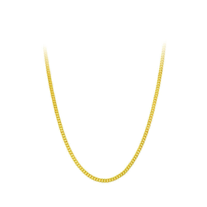 Pure Solid Gold Chain 999 24K Yellow Gold Necklace 1.2/1.6mm Women Curb ...