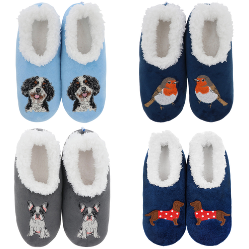 Snoozies Pairables Slippers Embroidered Designs Soft Sherpa Fleece ...