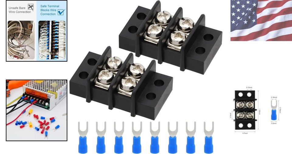 2-Circuit Terminal Block Kit: 30A, 450V Screw Terminals & Wire ...