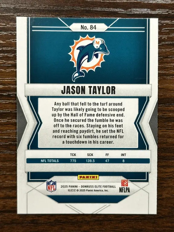 2025 Donruss Elite Football Jason Taylor Miami Dolphins Base Card HOF ...