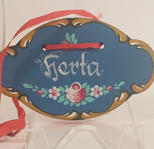 Vintage German Hand Painted Floral "Gerta" Wood Plaque Red Ribbon Folk ...