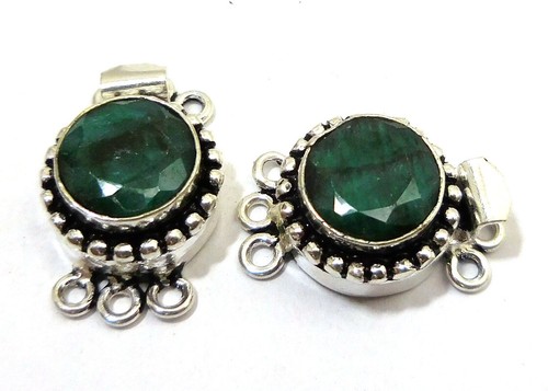 5 PCS ROUND EMERALD BOX CLASP 3 STRAND ANTIQUE STERLING SILVER PLATED ...