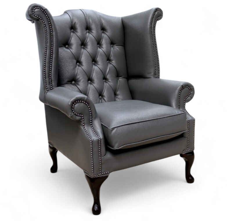 Queen Anne Grey Italian Leather Chesterfield Buttoned High Back Chair ...