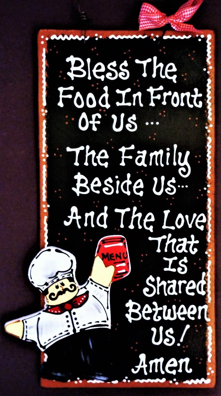 FAT CHEF Kitchen BLESSING PRAYER SIGN Wall Art Hanger Plaque Bistro ...