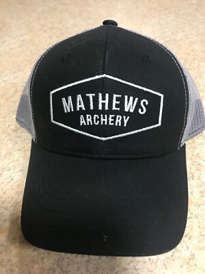 Mathews Archery snapback hat black front with gray embroidery & mesh ...