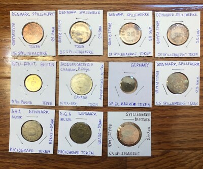 WORLD TOKENS -Lot Of 13 Assorted Tokens-DENMARK,CANADA,BRITAIN,GERMANY ...