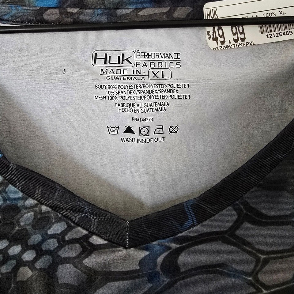 Huk Kryptek Neptune Blue Black Women’s XL Performance Fishing Shirt UPF ...