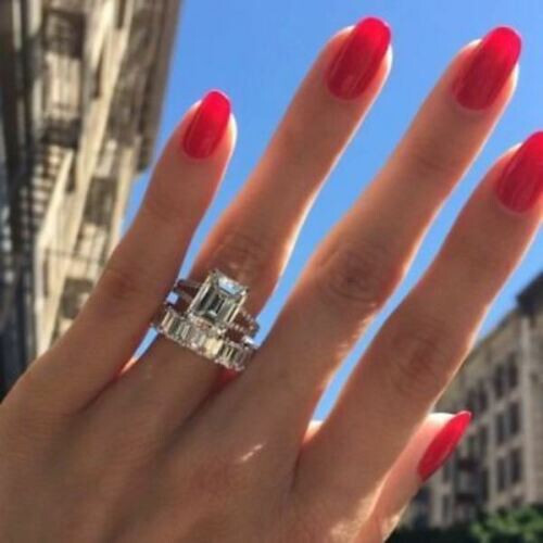 Bridal Ring Set 4.5Ct Emerald Cut Simulated Diamond 925 Sterling Silver ...