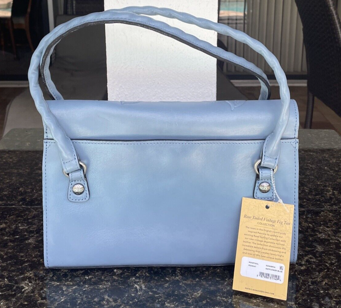 Patricia Nash Sanabria Rose Tooled Leather Satchel-Safflower Blue-NWT ...