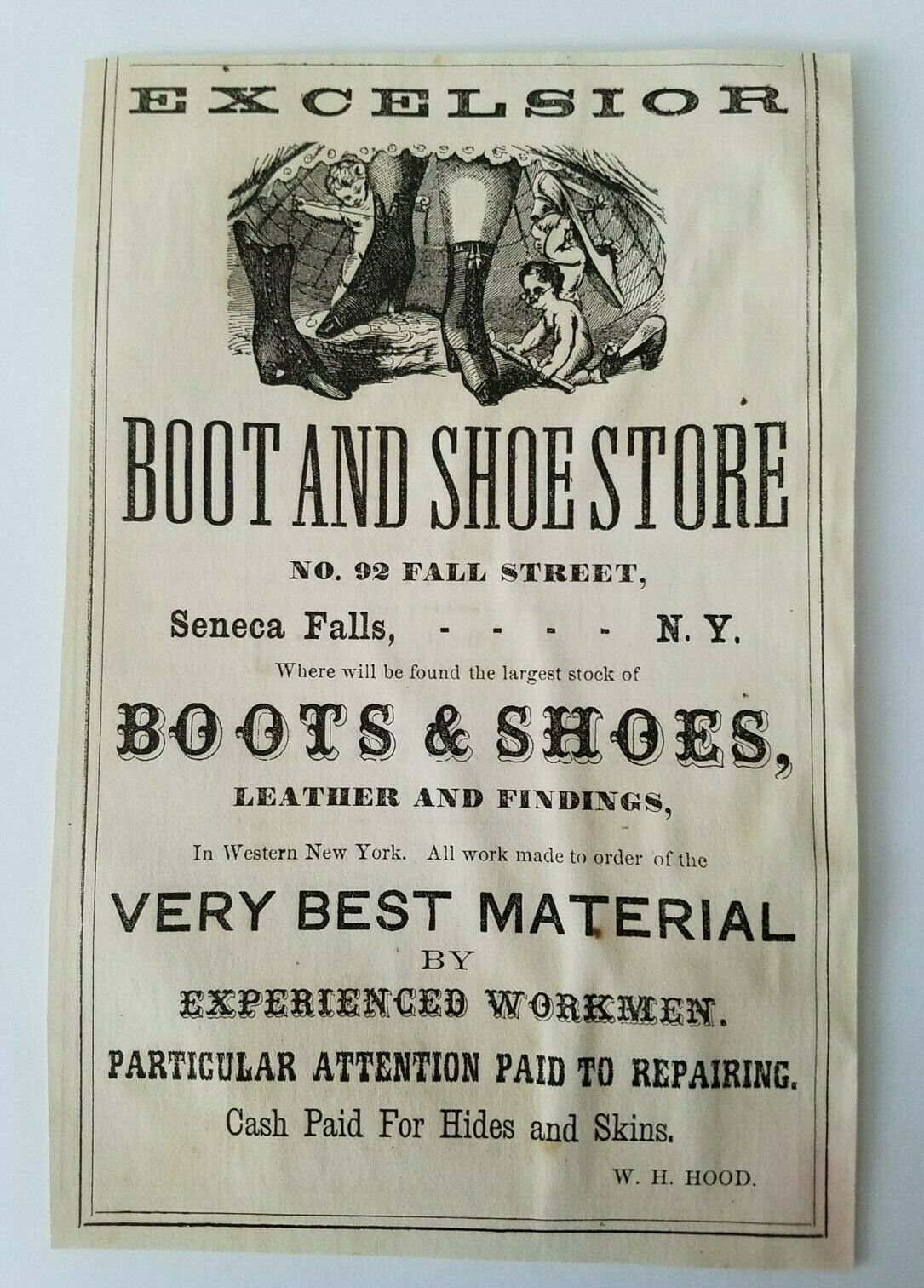 1867 New York Seneca Falls Hood Excelsior Shoe Boot Store Advertisement ...