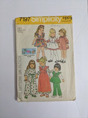 1975 Vintage SIMPLICITY 7197 Toddler's Dress Pinafore 2 Lengths Pants ...