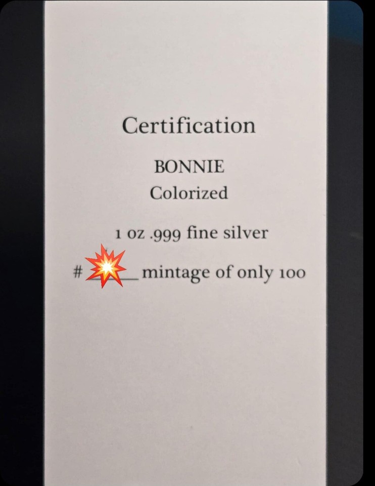 SEXY! "Princess Bonnie" - 1 troy oz .999 Fine Silver Colorized Bar COA ...