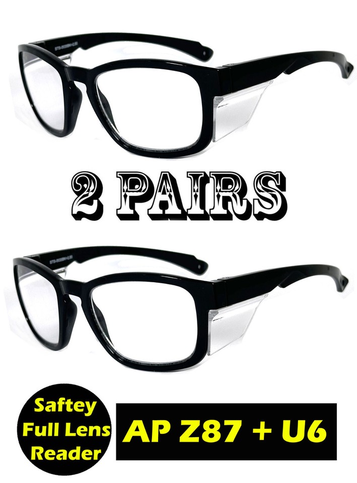 Full Lens Magnified Safety Reading Glasses Integrated side shield AP ...