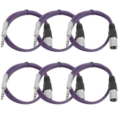 6 Pack of 2 Foot Purple XLR Male to TRS Patch Cables PA DJ Cords XLRM 1 ...