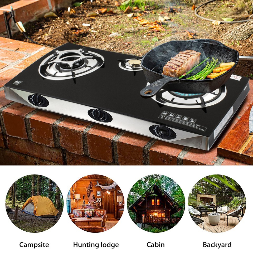 Portable Gas Stove 3 Burner Cooktop Hob Indoor Caravan Cooker LPG 7.8kW ...