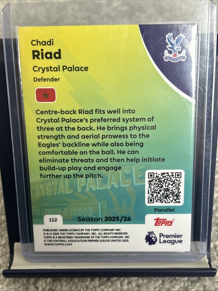 Topps Premier League 2026 Chadi Riad Numbered 126/199. Crystal Palace ...