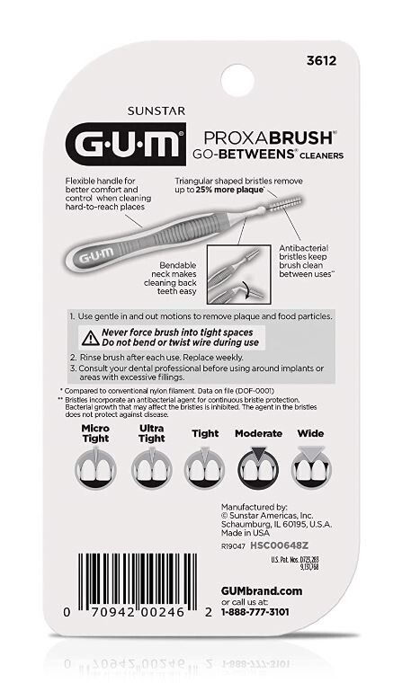 GUM Proxabrush Go-Betweens Cleaners Moderate 10 Count, Interdental ...