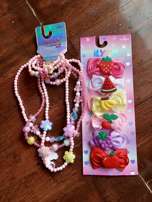New Baby Girls Danbar Fruit Luxe Bow Hair Bow Set + necklaces kids | eBay