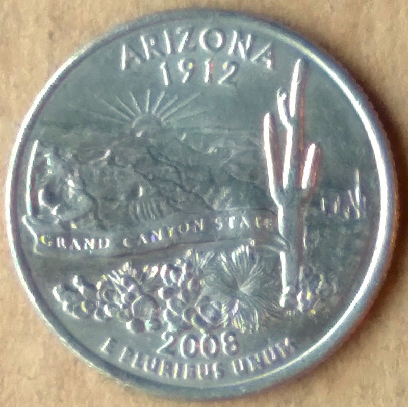 2008P Arizona State Quarter Die Break Chip Mint Error Coin On The Date ...