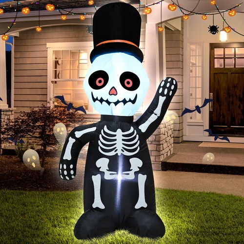4FT Halloween Inflatable Skeleton Decoration with Lights, Blow up Skull ...