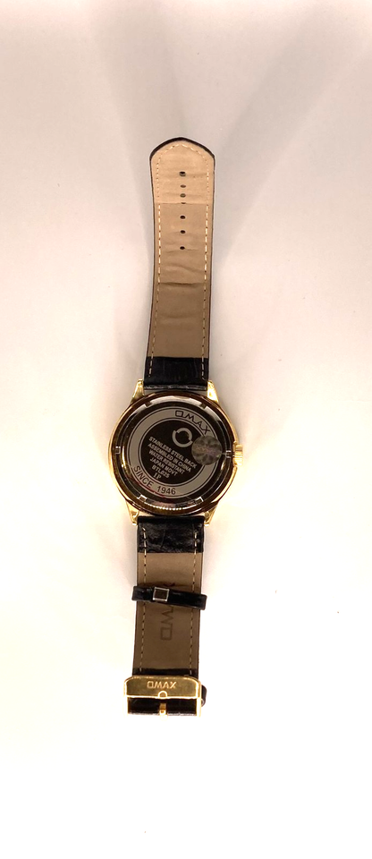 OMAX Quartz Watch New never worn w/ Black Face & Black Leather Strap ...